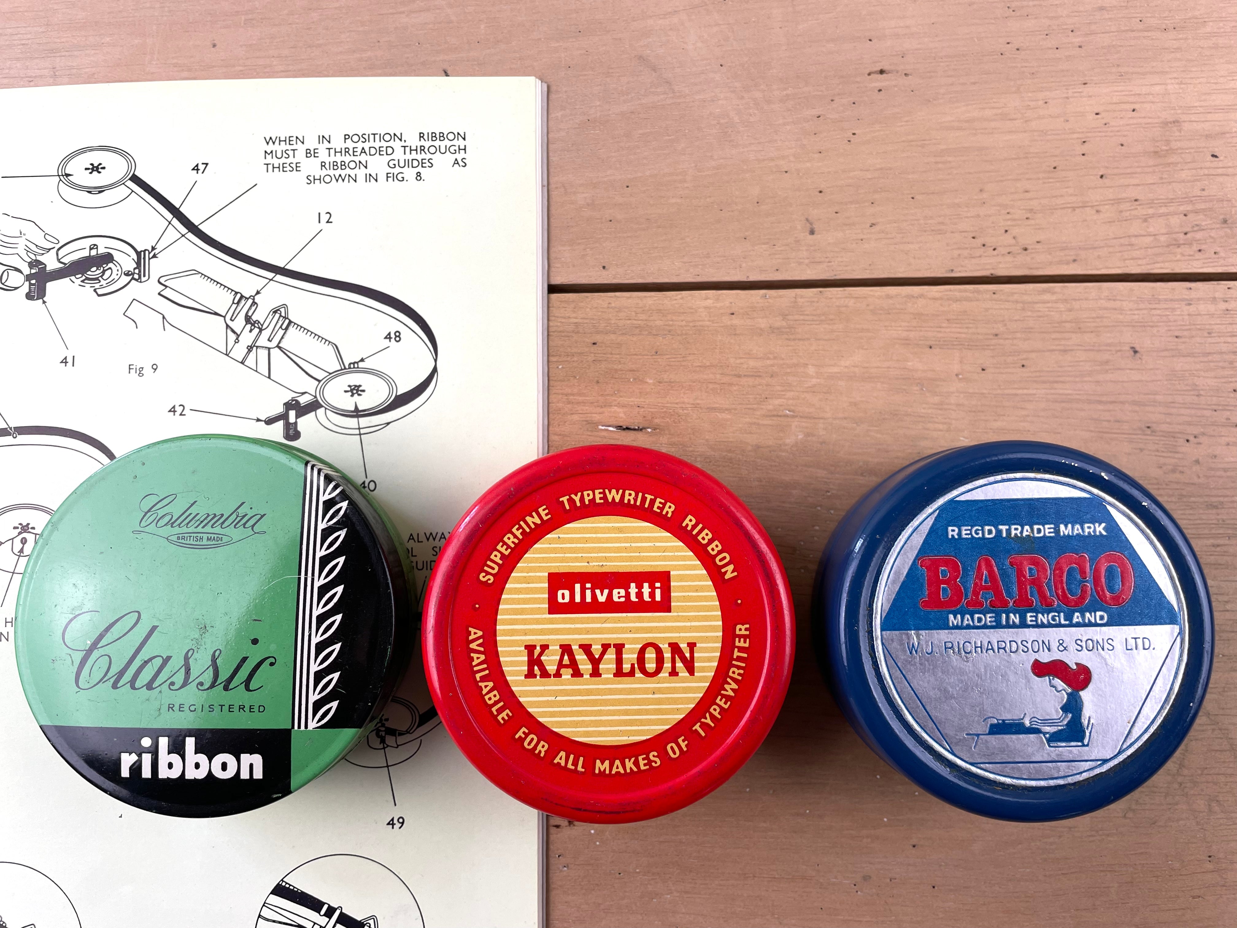 Set of 3 Typewriter Ribbon Tins, Classic, Olivetti Kaylon and Barco ...