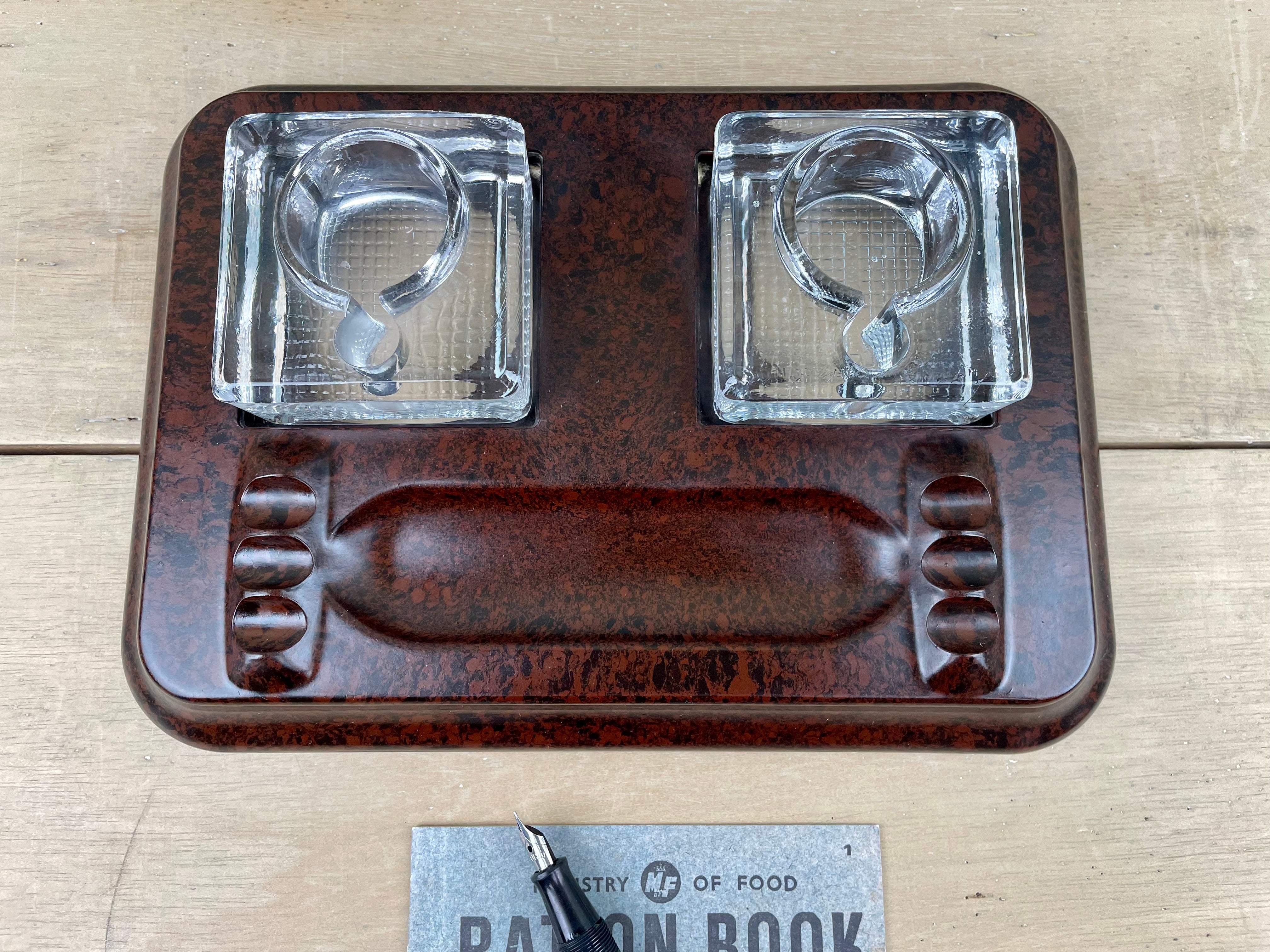 Glass Inkwells : Bakelite Base with Pen Holder – Charlie Foxtrot Vintage
